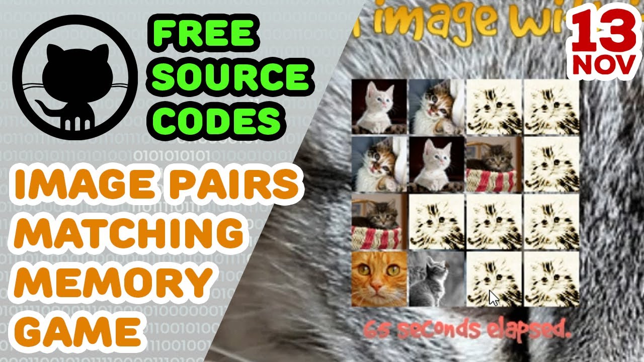 Free Source Codes - Kitten Faces : HTML5 Image Pair Matching Game - YouTube
