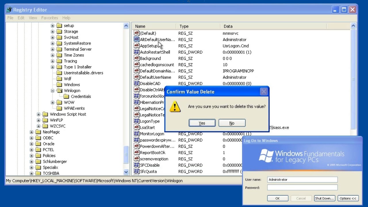 Deleting Winlogon registry values - YouTube