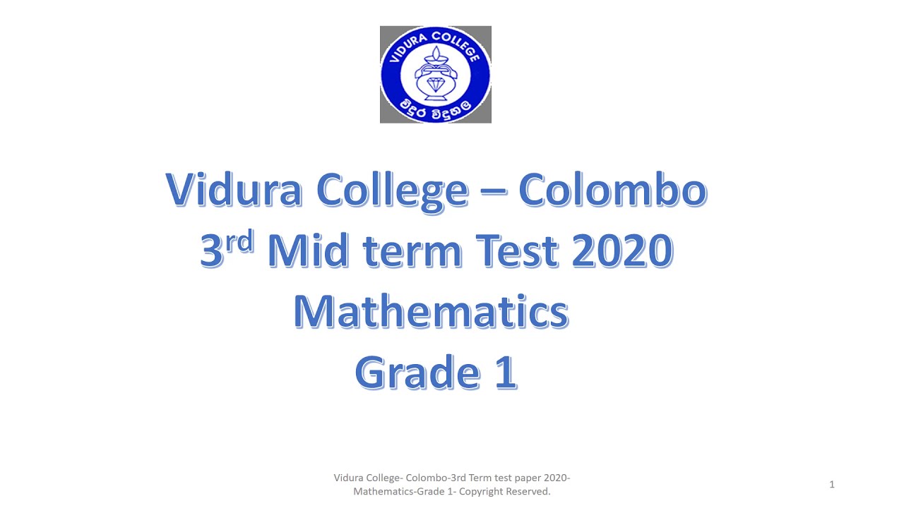 Grade 1 - 3rd term test 2020 - Mathematics - YouTube