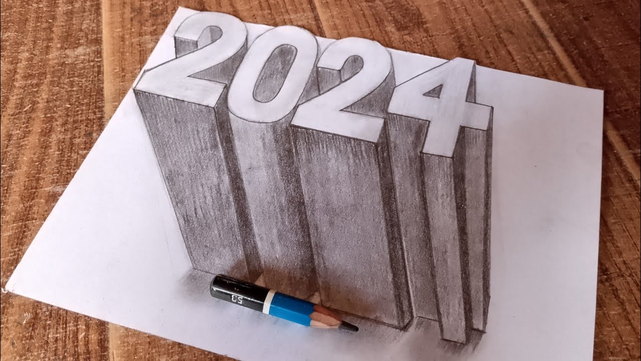 Easy Drawing|How to Draw year 2024 on paper 3D Art for beginners - YouTube