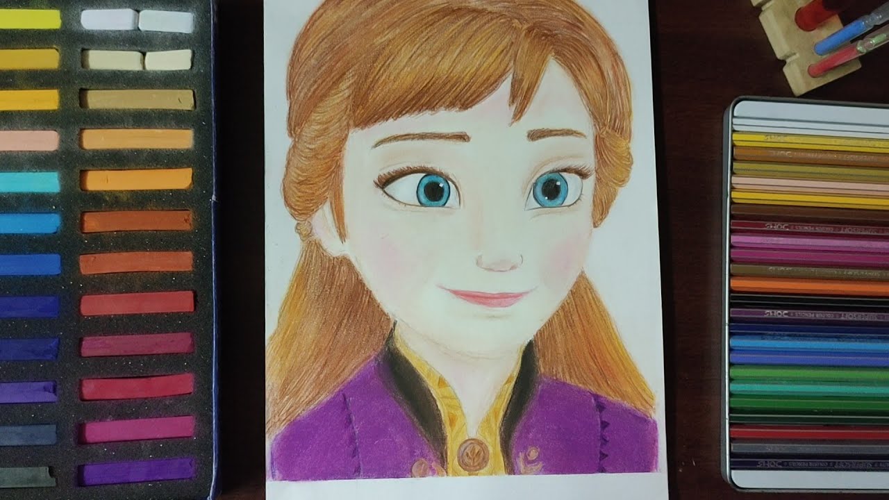 Frozen 2 drawing - Anna with soft pastels/ Disney Princess Anna drawing ...