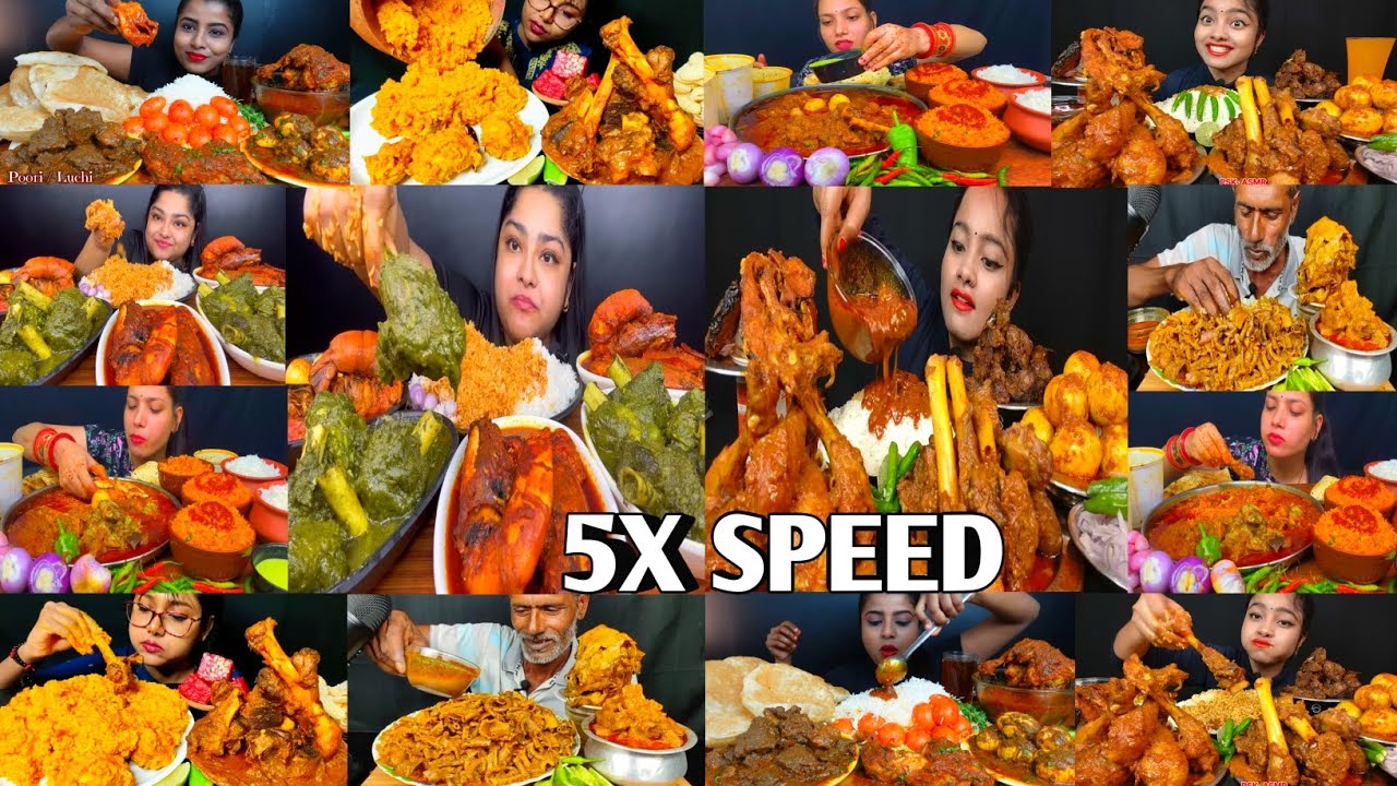 ASMR: EATING SPICY MUTTON CURRY🔥/CHICKEN/MUTTON BOTI/PRAWN/FISH/EGG ...