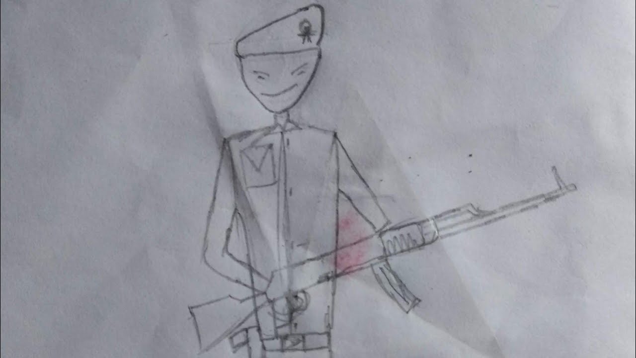 Military man holding a gun in hands / Easy drawing by raj / Draw with ...