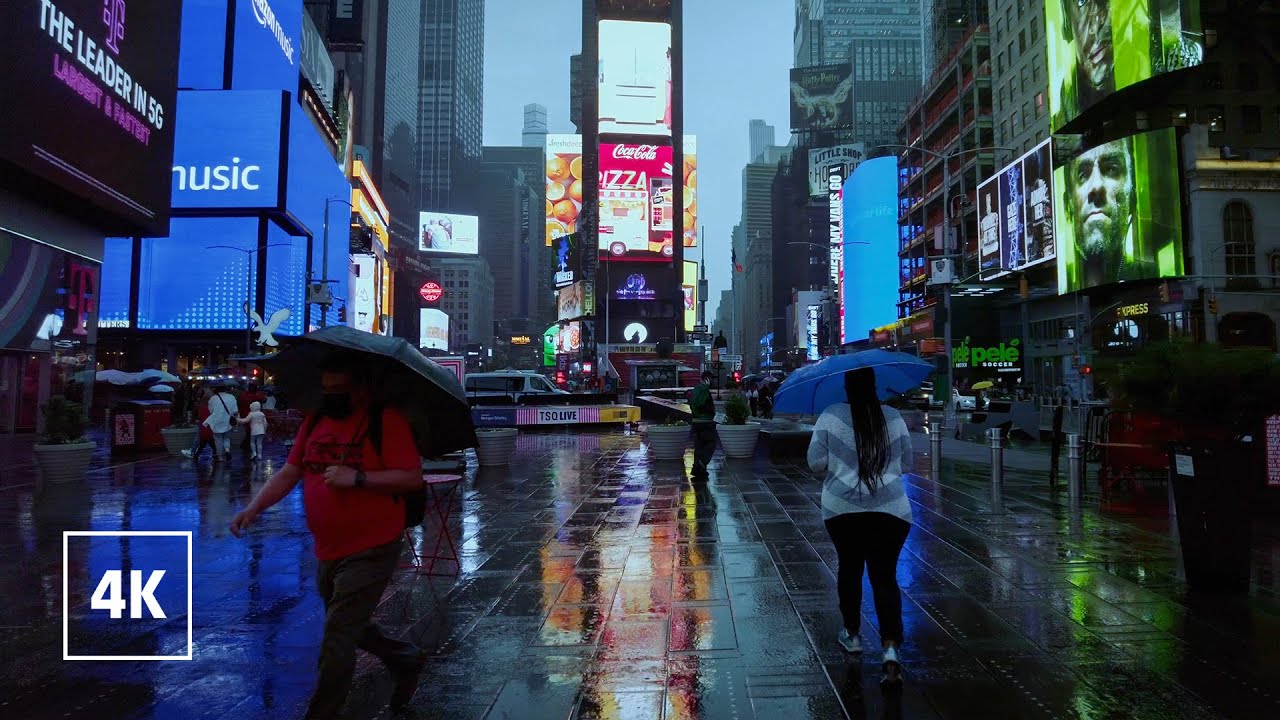 Walking in the rain, New York City 🗽 TIMES SQUARE, Manhattan NYC - YouTube