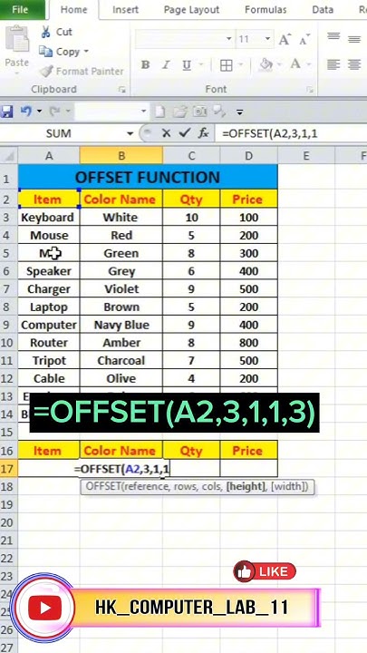 OFFSET Formula in use ms Excel//@HK_COMPUTER_LAB_11 #exceltech #microsoftexcel #exceleducation ...