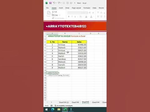 ARRAYTOTEXT And UNIQUE Function MS Excel In Telugu | MS Excel In Telugu | #msexcelshorts - YouTube