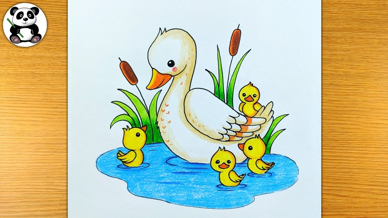 Mother duck with babies playing in water drawing@TaposhiartsAcademy ...