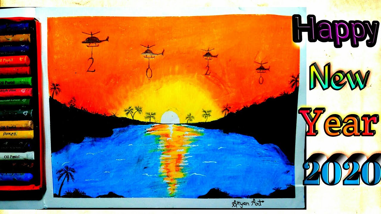 New year painting|Happy new year 2020|New year drawing with oil pastel ...