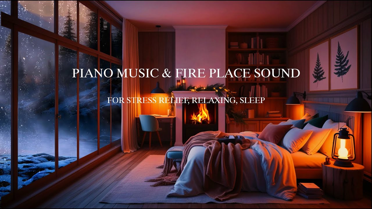 3 Hours Soothing Fireplace Sounds & calm piano music for stress relief ...