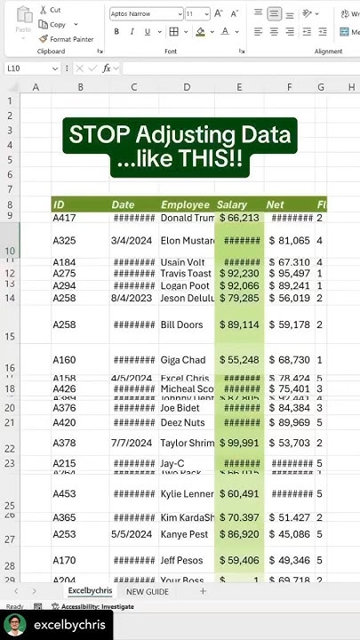 Adusting data in excel | #excel #exceltutorial #exceltutorial #excel tips el - YouTube