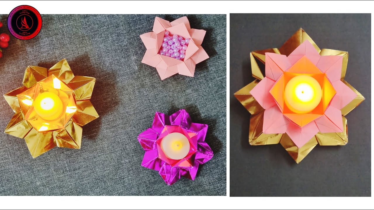 Candle light holder| Flower shaped Origami storage box | Athi's Crafty ...