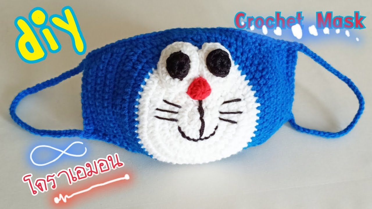 diy Crochet face mask โดราเอมอน Doraemon - YouTube