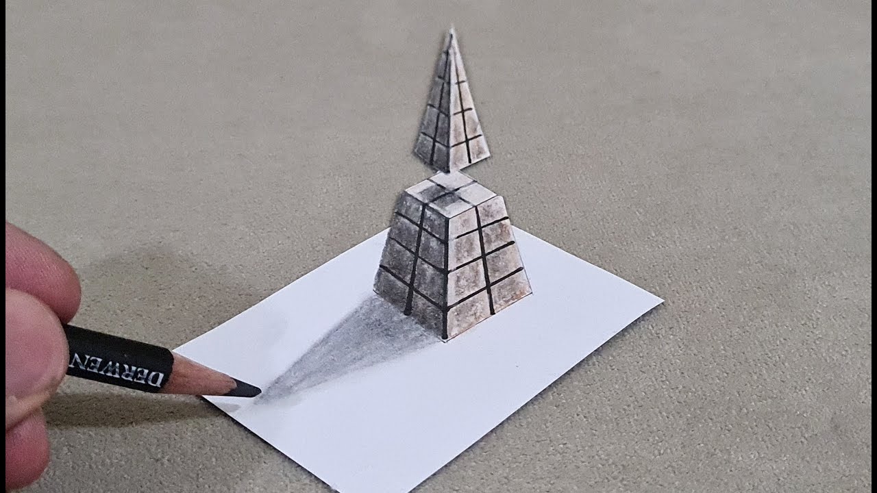easy 3d drawing pyramid on paper for beginners - YouTube