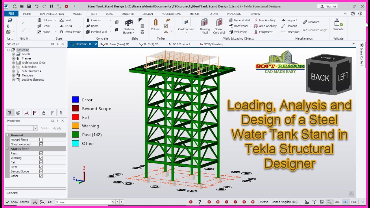 How to Do Loading , Analysis and Design of Steel Tank Stand in Tekla Structural Designer - YouTube