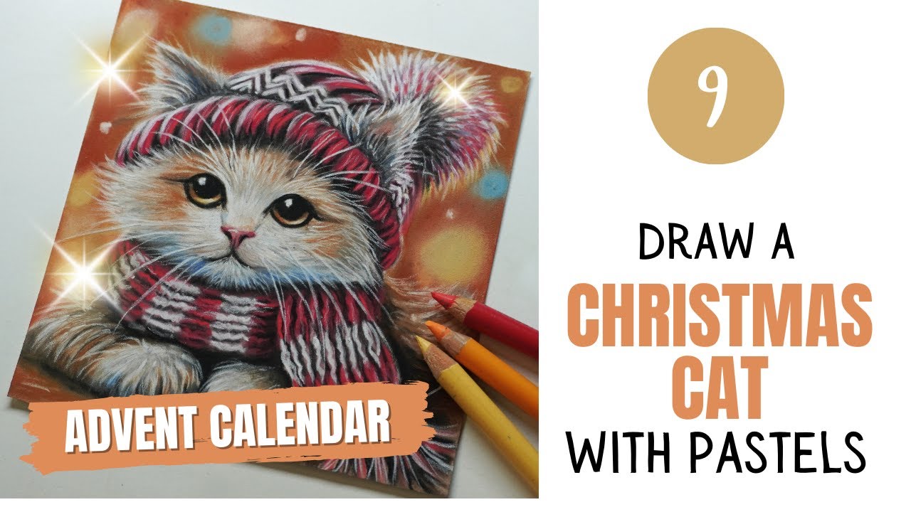 Christmas Kitty Drawing Made Easy - Draw a Christmas Cat with Pastel ...