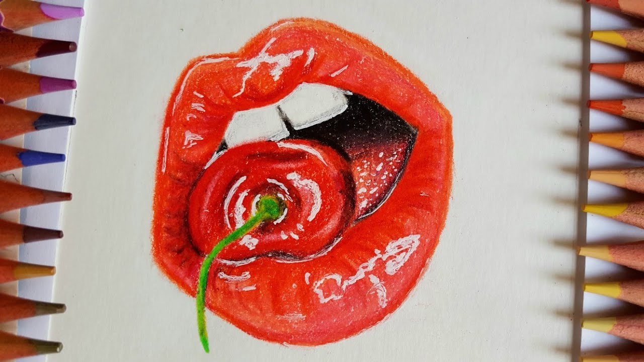 how to draw cherry lips🍒 | CHERRY LIPS🍒 #art #drawing #satisfying - YouTube