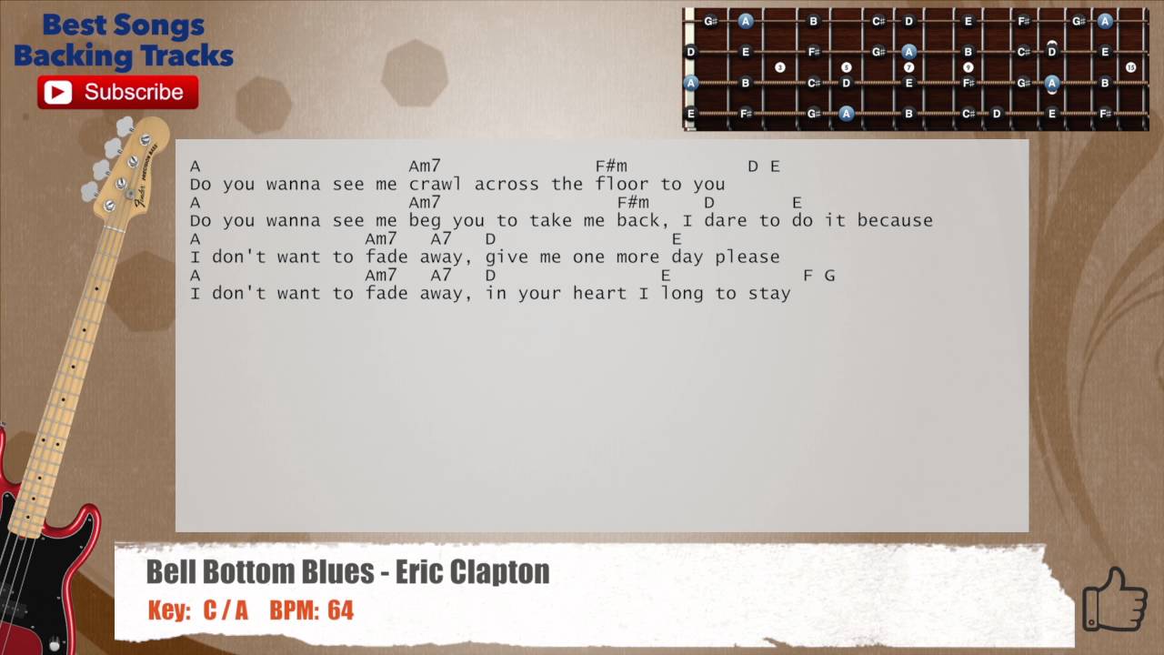 🎻 Bell Bottom Blues - Eric Clapton Bass Backing Track with chords and ...