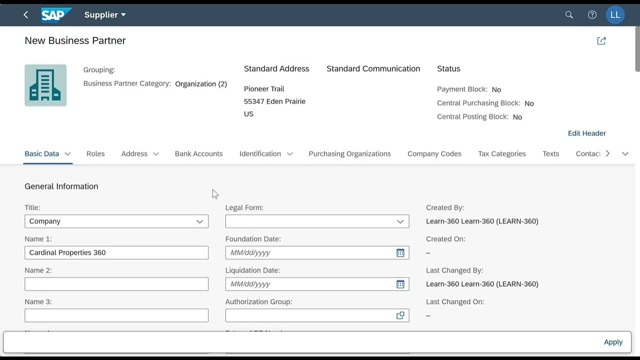 SAP Fiori (FI-AP) - Step 4 Create Vendor Master Record for Landlord - YouTube