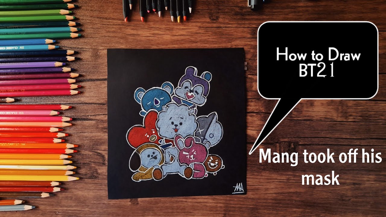 😳How to draw BT21? SO Cute😍Mang took off his mask - YouTube