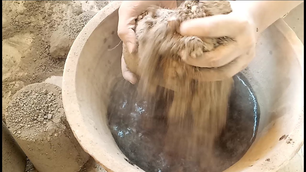 ASMR/Super soft dusty gritty sand charcoal cylinders water crumbling in ...