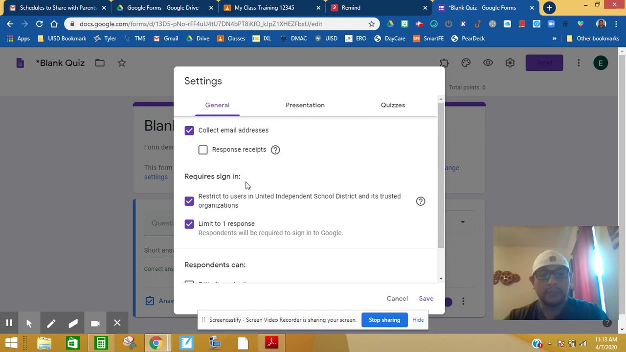 How to change setting in a Google Form. - YouTube