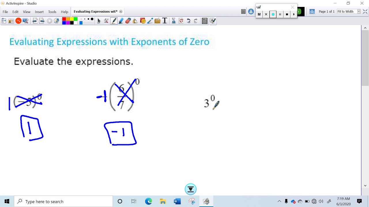Evaluating Expressions with Exponents of Zero - YouTube