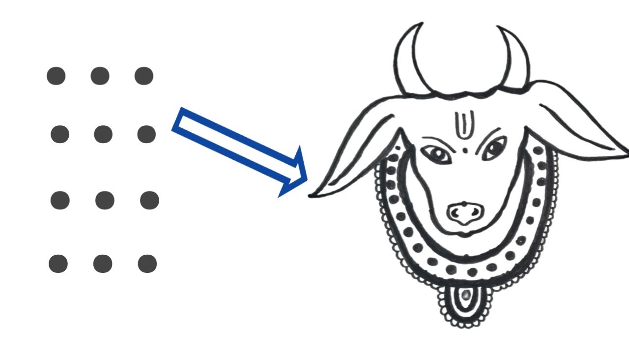 How to draw cow from 3 × 4 dot | Cow rangoli | Pongal Kolam | 3 × 4 ...
