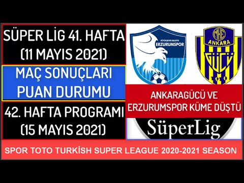 SÜPER LİG 41. HAFTA SONUÇLARI-PUAN DURUMU- 42. HAFTA PROGRAMI, ERZURUMSPOR VE ANKARAGÜCÜ KÜME DÜŞTÜ