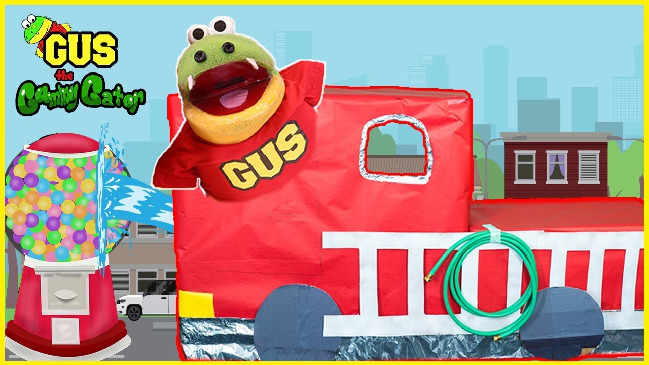 Fire Truck Box Fort Challenge! Firefighter Gus the Gummy Gator - YouTube