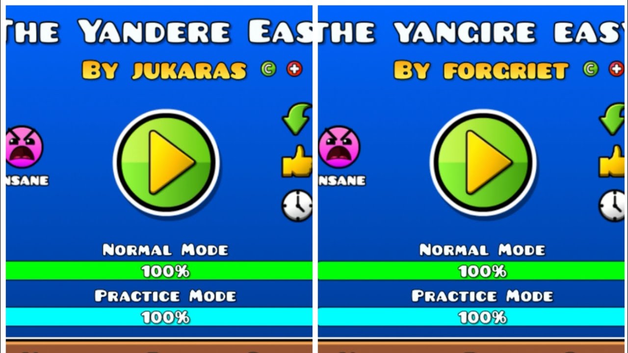 【Geometry Dash】The Yandere 〘Easy〙 & The Yangire〘Easy〙. - YouTube