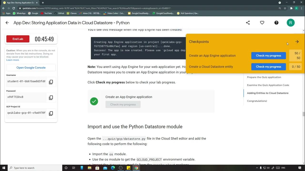 Qwiklabs -App Dev- Storing Application Data in Cloud Datastore - Python [GSP184] - YouTube