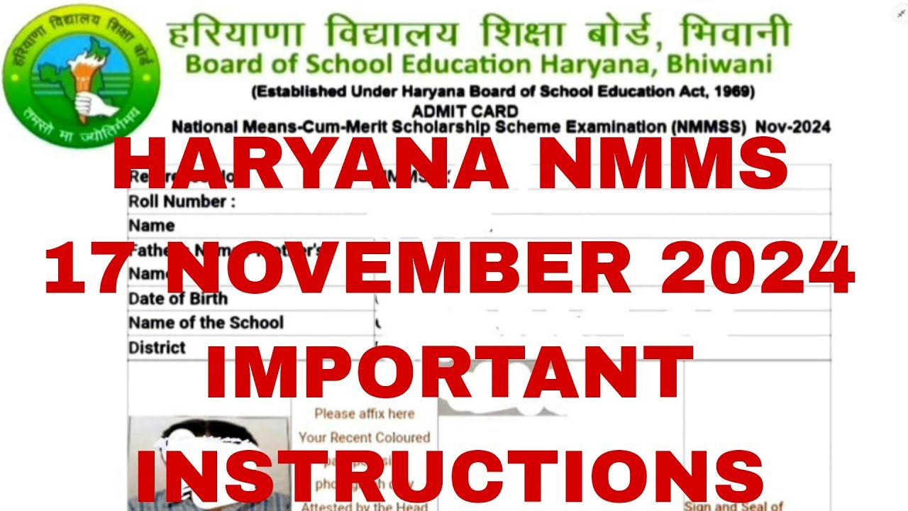HARYANA NMMS EXAM 17 NOVEMBER 2024 IMPORTANT INSTRUCTIONS | #NMMS - YouTube