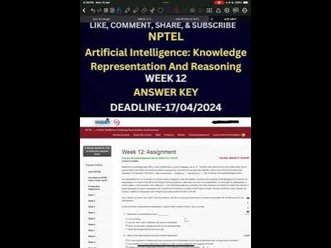 NPTEL ARTIFICIAL INTELLIGENCE KNOWLEDGE REPRESENTATION AND REASONING WEEK 12 ANSWER KEY #nptel ...