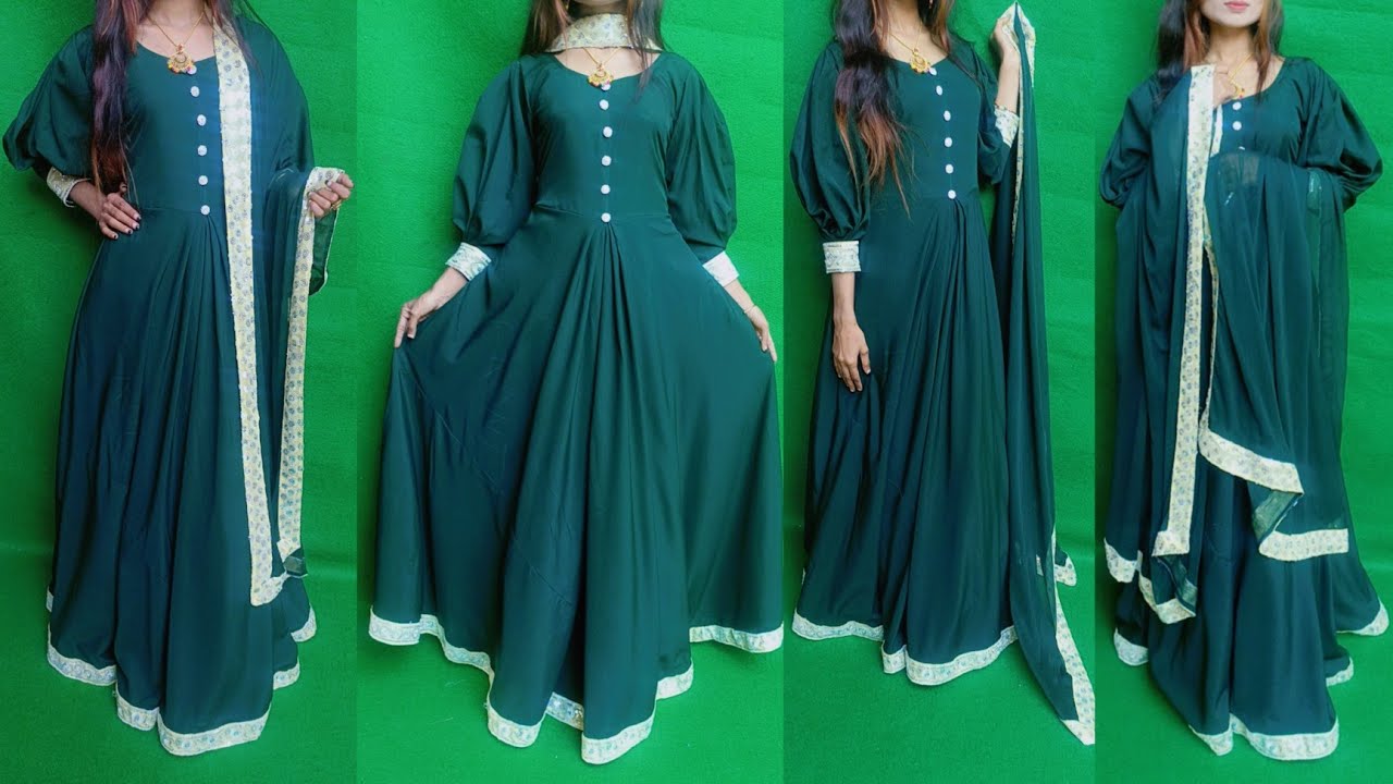 Gown cutting and stitching/partywear Full flare Umbrella Long Gown ...