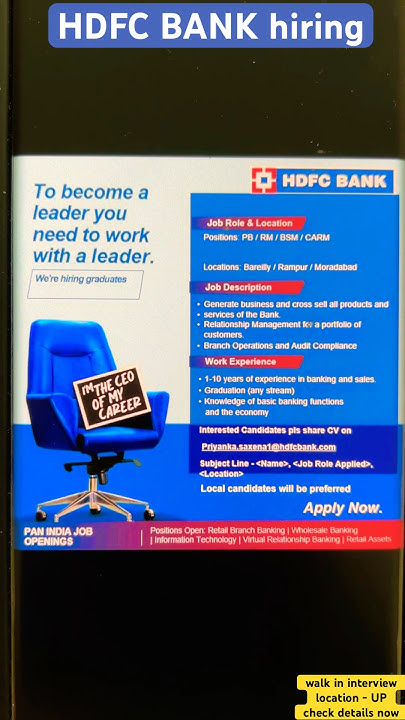 HDFC bank hiring in UP - how to apply ? salary 40k details #careeradvisor24 #reels #live - YouTube