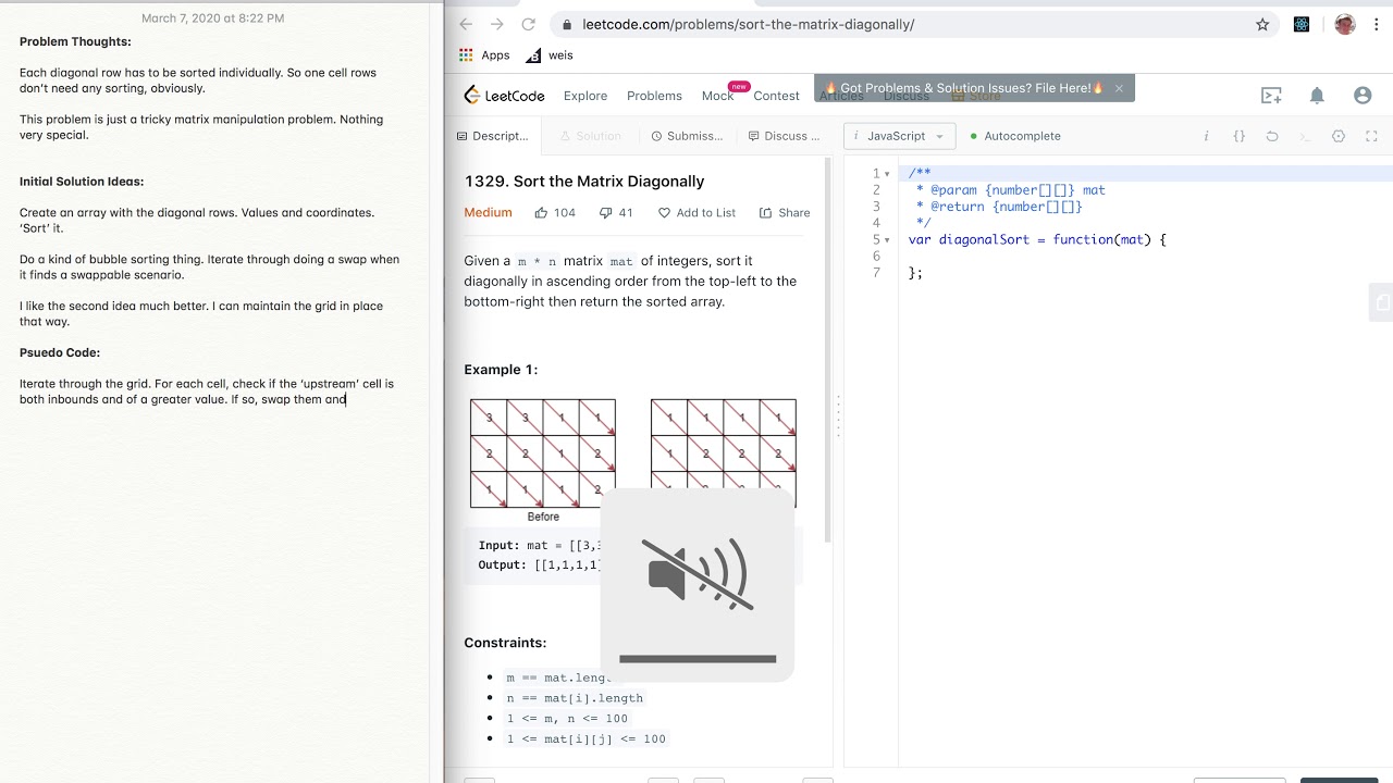 How To Solve The Sort Matrix Diagonally Leetcode Algorithm Problem With 1153