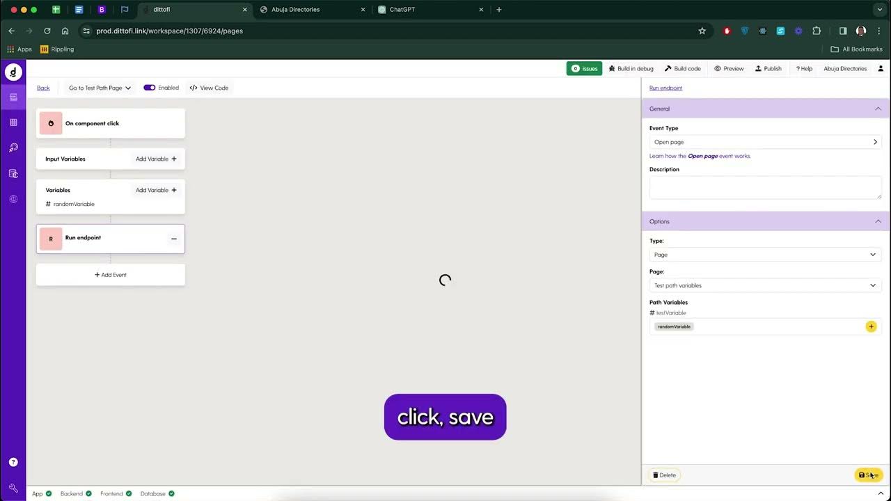 How to use path variables to navigate from one page to another in Dittofi - YouTube