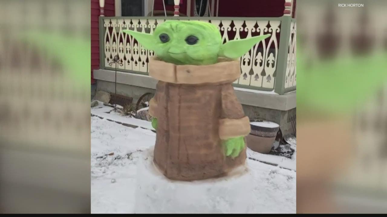 Greenfield artist creates "Baby Yoda" out of snow - YouTube