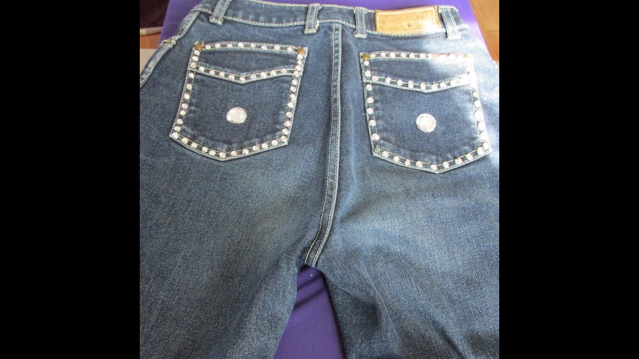 DIY: DAZZLE UP YOUR JEANS WITH RHINE STONES||ASMR JEANS DECOR VIDEO NO ...
