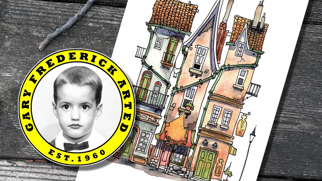 Whimsical urban scene - Made up places. Line and wash. - YouTube