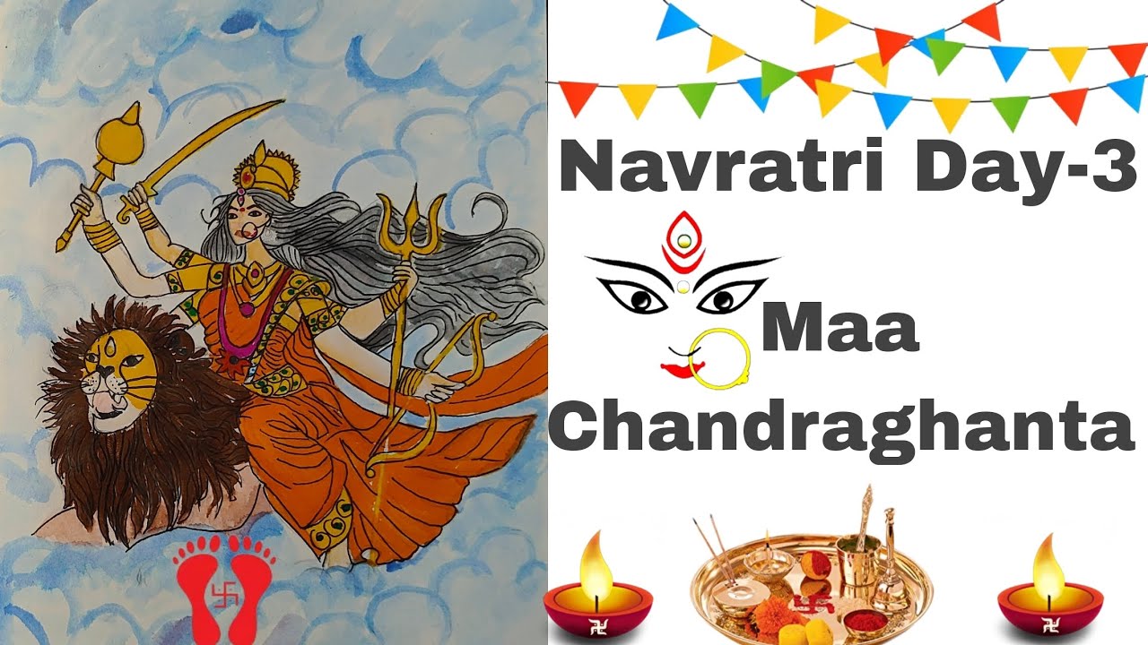 Navratri Day-3 Maa Chandraghanta 🙏/how to draw a beautiful drawing of ...