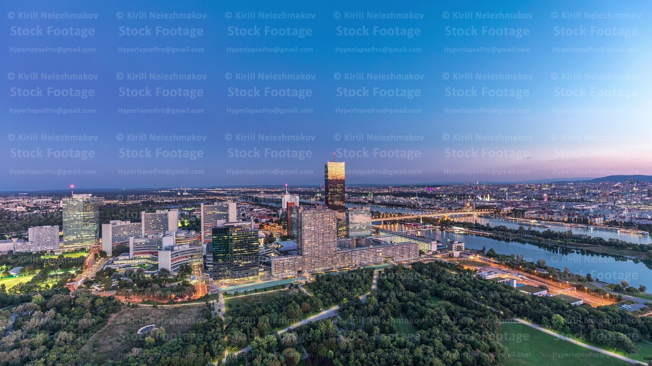 Aerial panoramic view over Vienna city with skyscrapers, historic ...