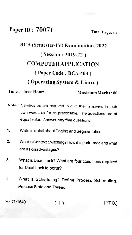 BCA 4TH semester (2019-22) | Operating system and Linux | #brabu #university #Bca #exam #BCA_403 ...
