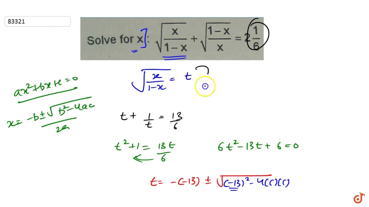 Solve For X sqrt x 1 x sqrt 1 x x 2 1 6 YouTube