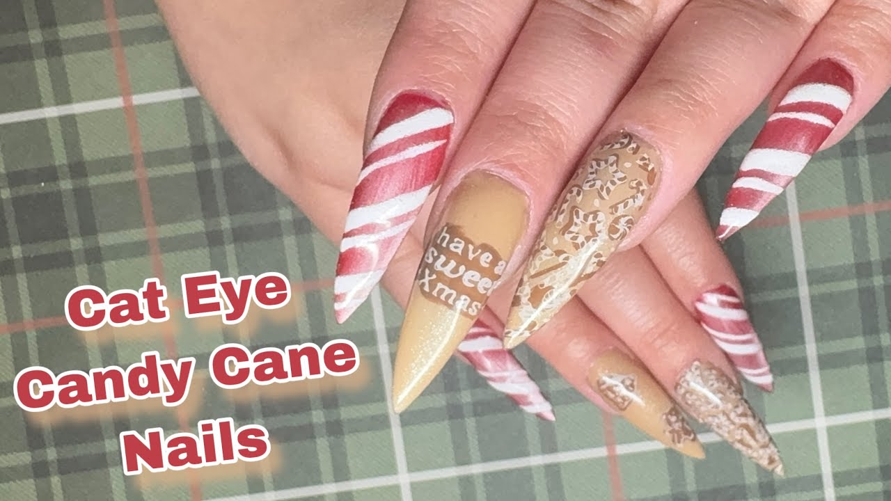 Cat Eye Candy Cane Nails - YouTube
