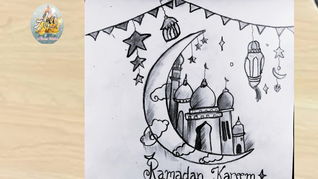 How to Draw Ramadan Mubarak drawing ll Eid Ramadan drawing step by step ...