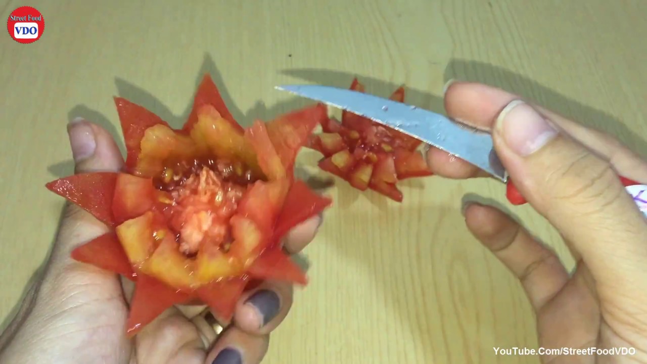 Tomato Carving art Garnish - Vegetable Carving & Decorations - YouTube