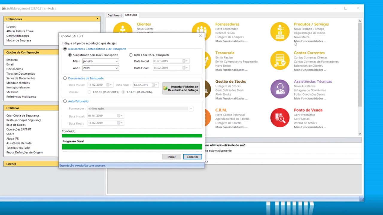 Como exportar o ficheiro saft-pt no sm | software de gestão - YouTube
