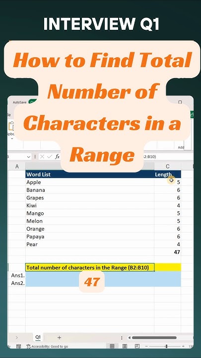 Excel Interview Question: Count Total Number of Characters in a Range! #excel #shorts #trending ...