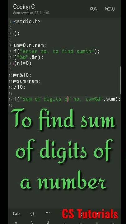 Program To Find Sum Of Digits Of Given Number C While Loop Shorts Cstutorials C